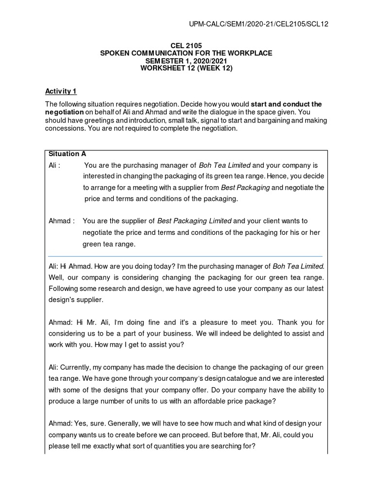Negotiation Dialogue for CEL2105 | PDF | Negotiation | Communication