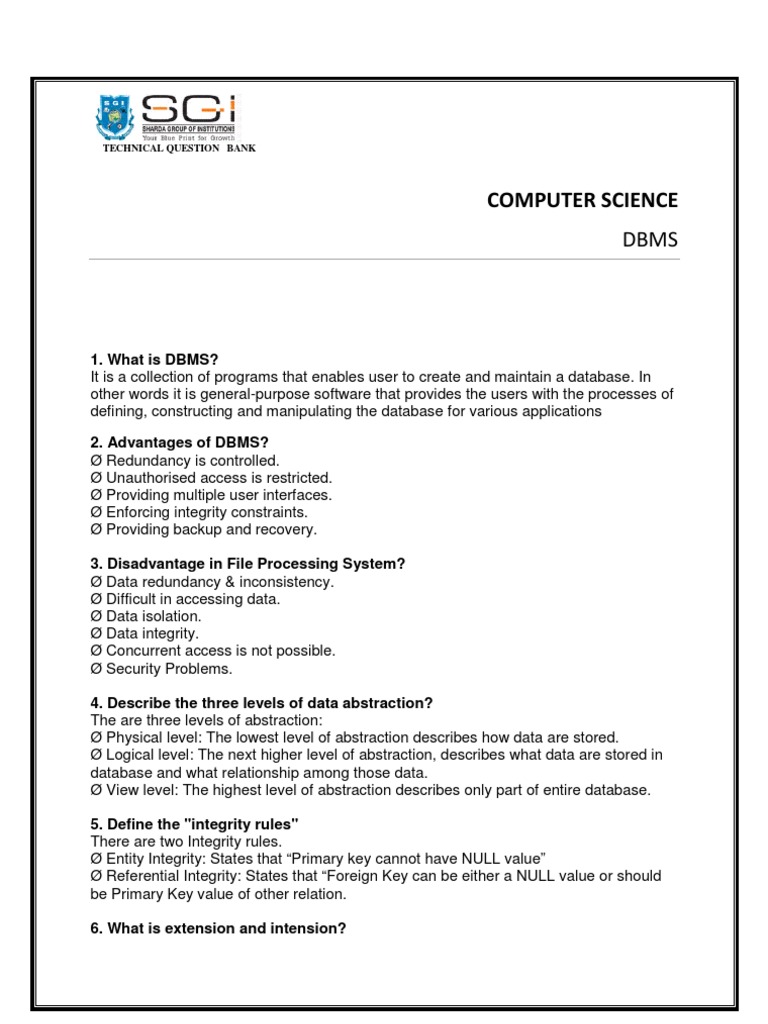 Database Management - Dbms Question Bank | PDF | Databases | Relational ...