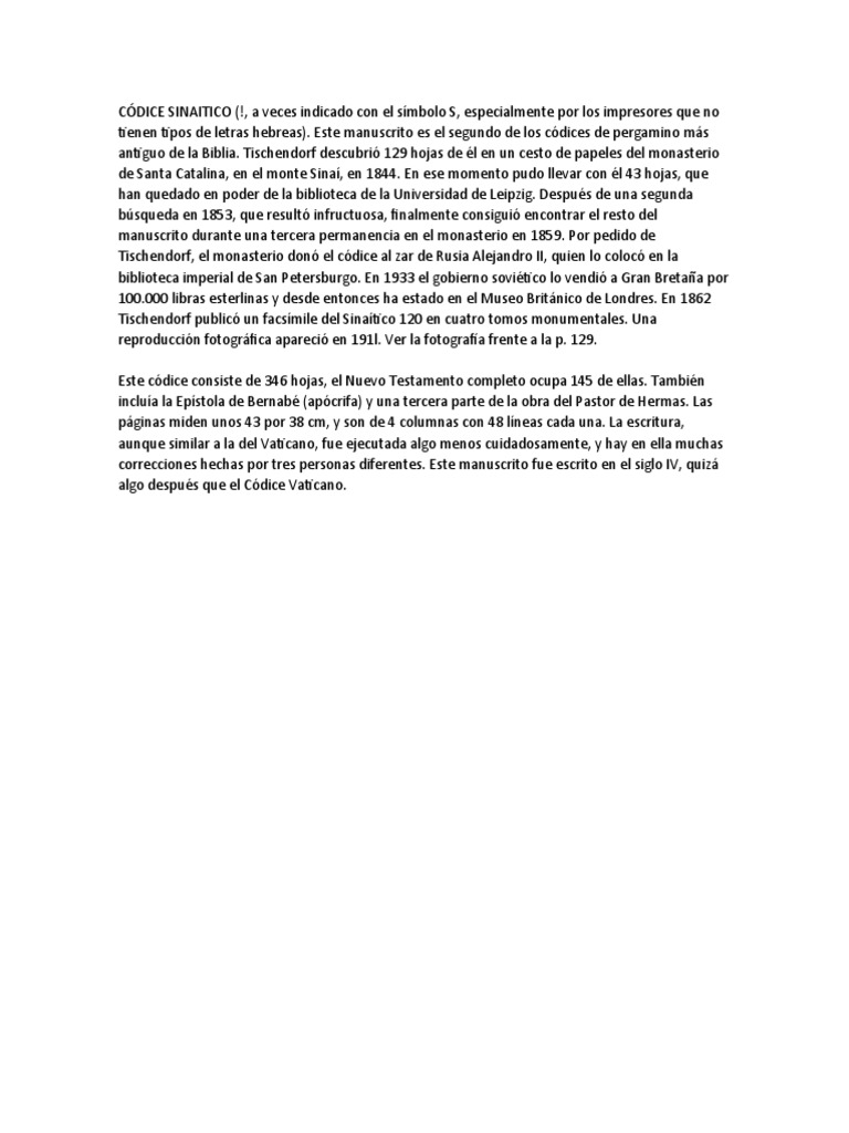El Códice Sinaítico: Historia y Detalles | PDF