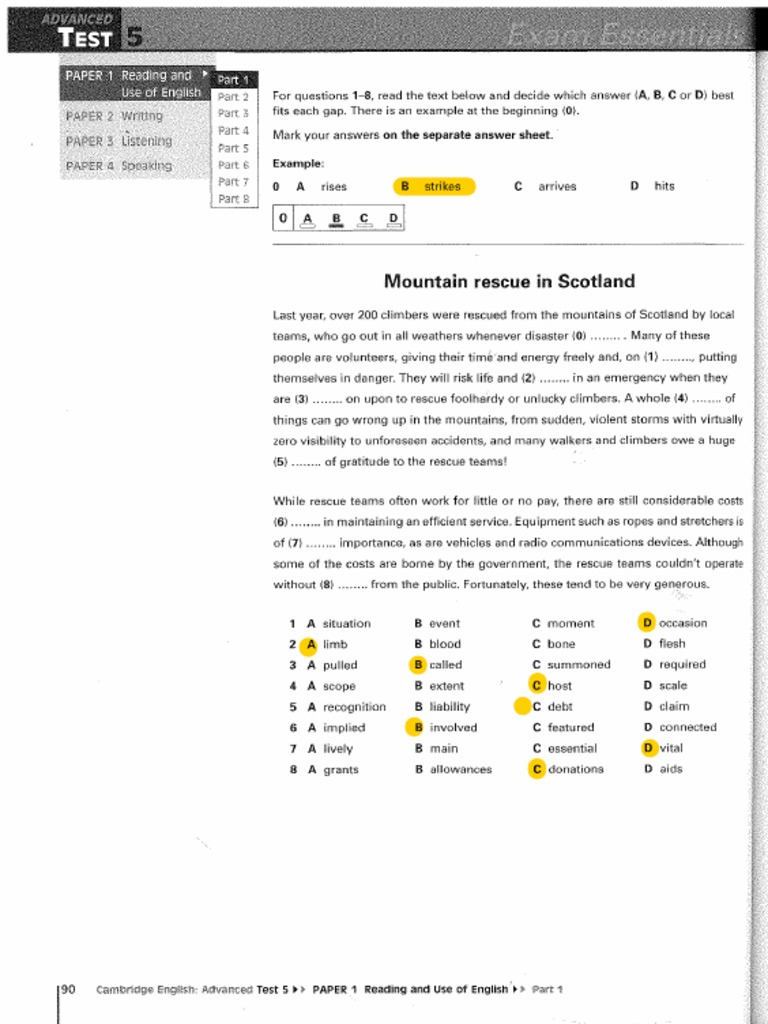 Cambridge English Advanced 1 Test 5 With Key and Transcript With Notes ...