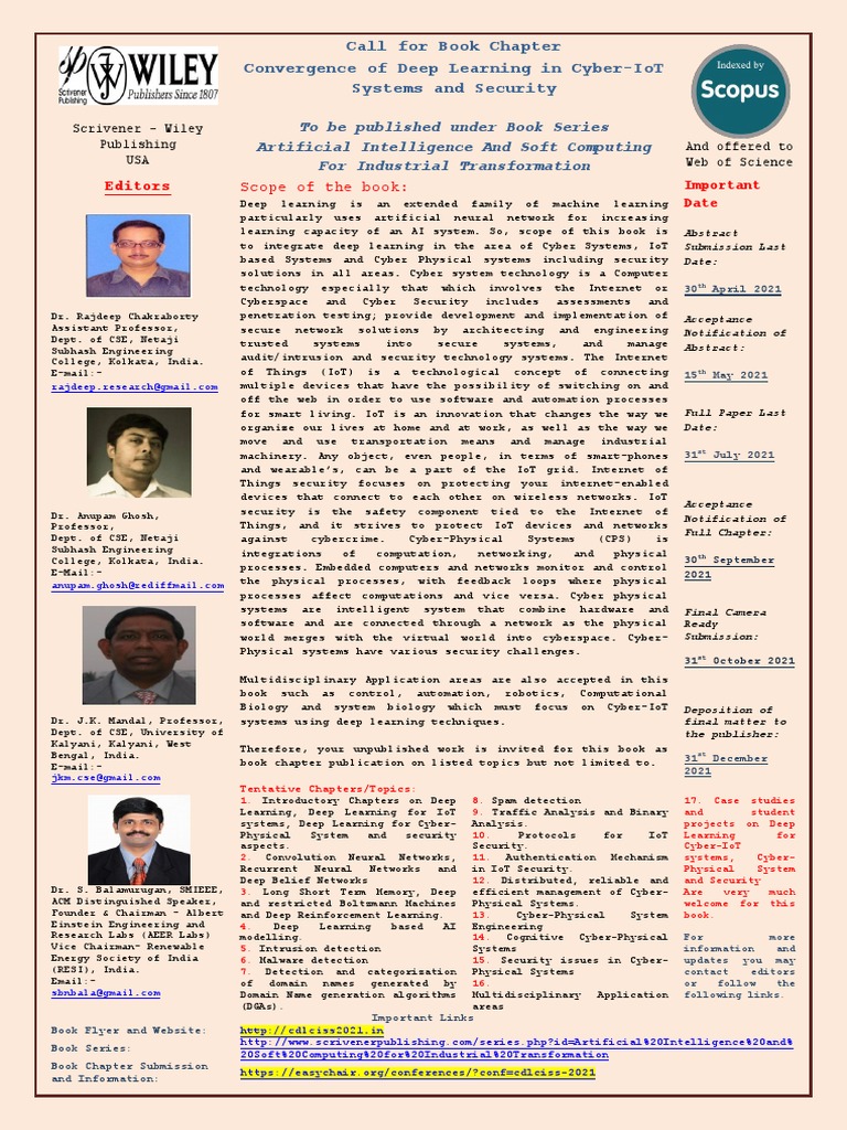 Call For Book Chapter Convergence of Deep Learning in Cyber-Iot Systems and Security | PDF ...