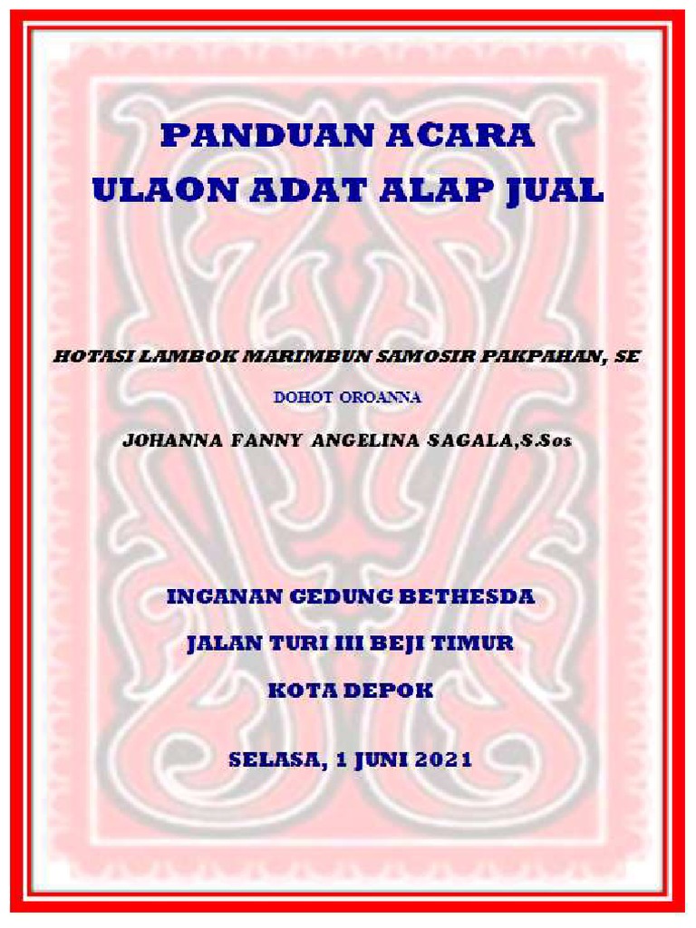 3 - PANDUAN ACARA ULAON ADAT ALAP JUAL LAMBOK DAN FANNY - 19.05.2021 (Gorga) | PDF