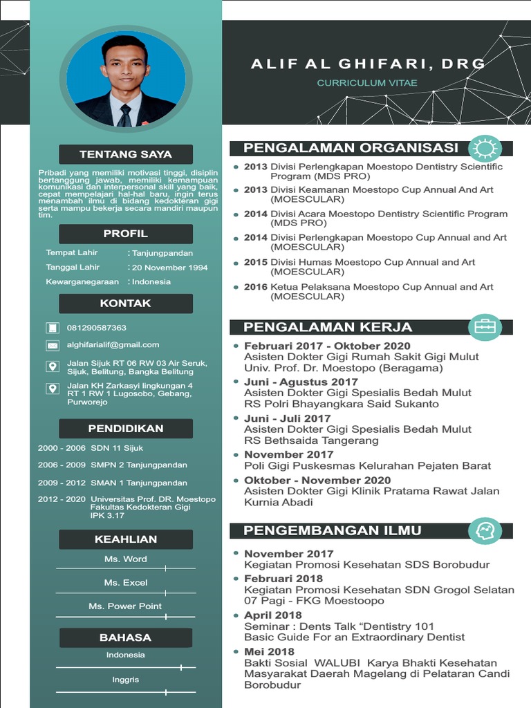 CV Alif Alghifari, drg | PDF | Karier & Perkembangan