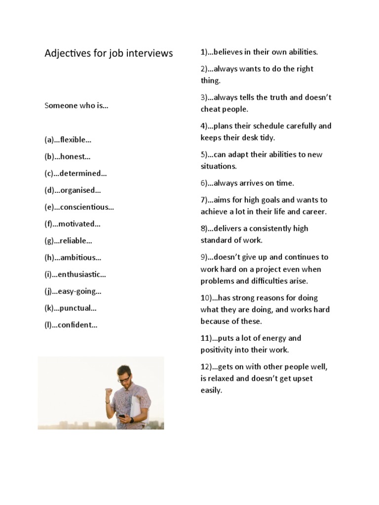 Adjectives For Job Interviews Positive Personality Information Gap ...