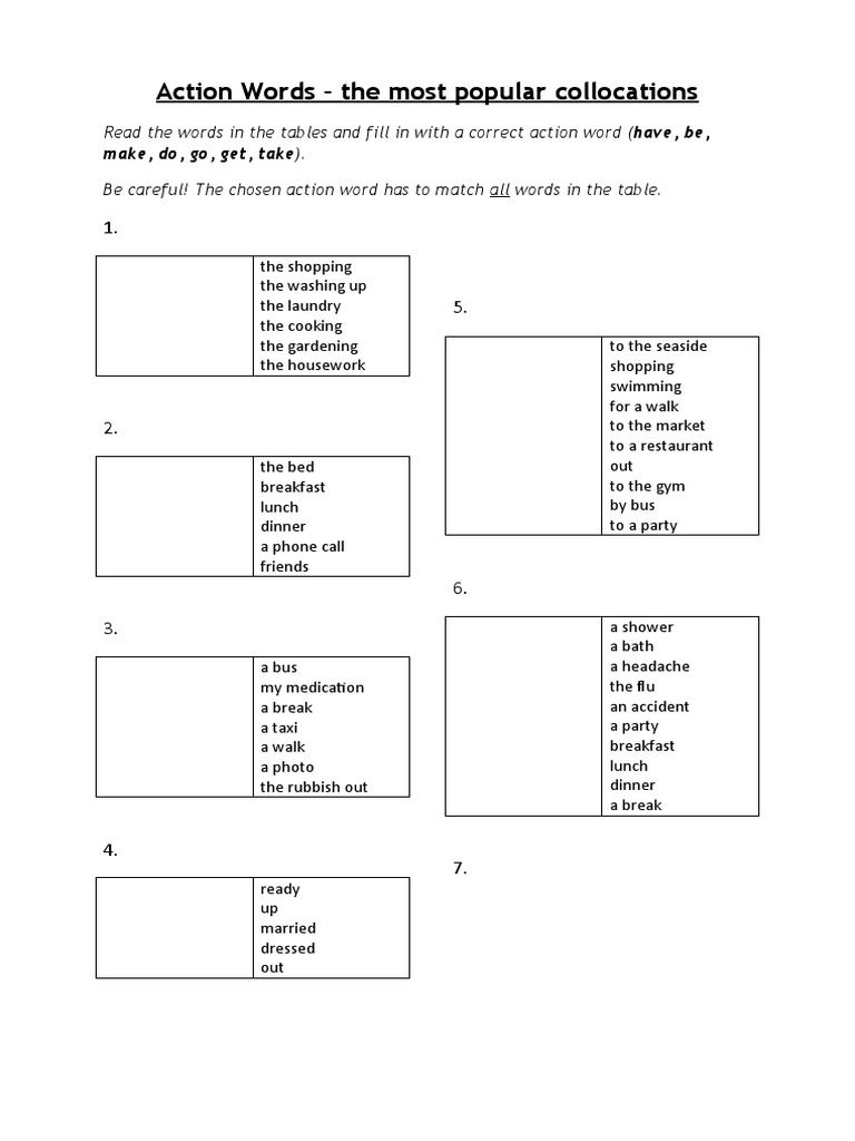 Action Words - Filling in a Table with Correct Verb Forms from a List ...