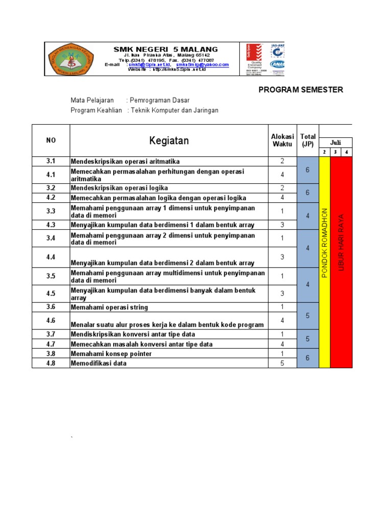Contoh Program Semester SMK TKJ MM | PDF
