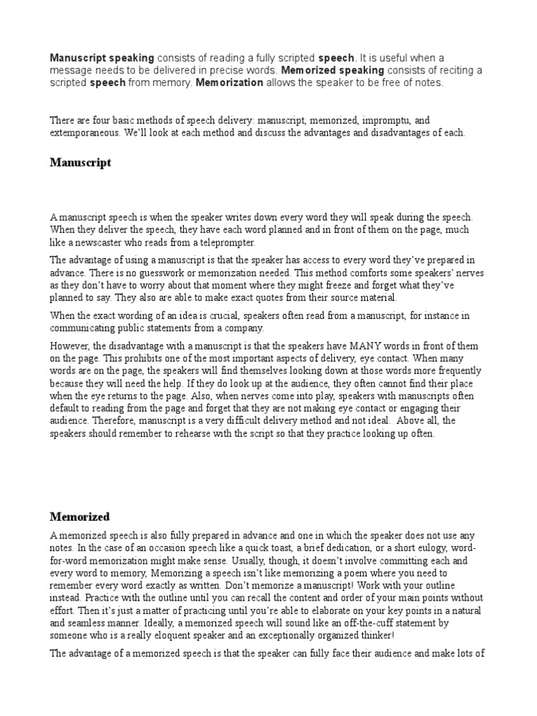 Four speech delivery methods compared | PDF | Cognition