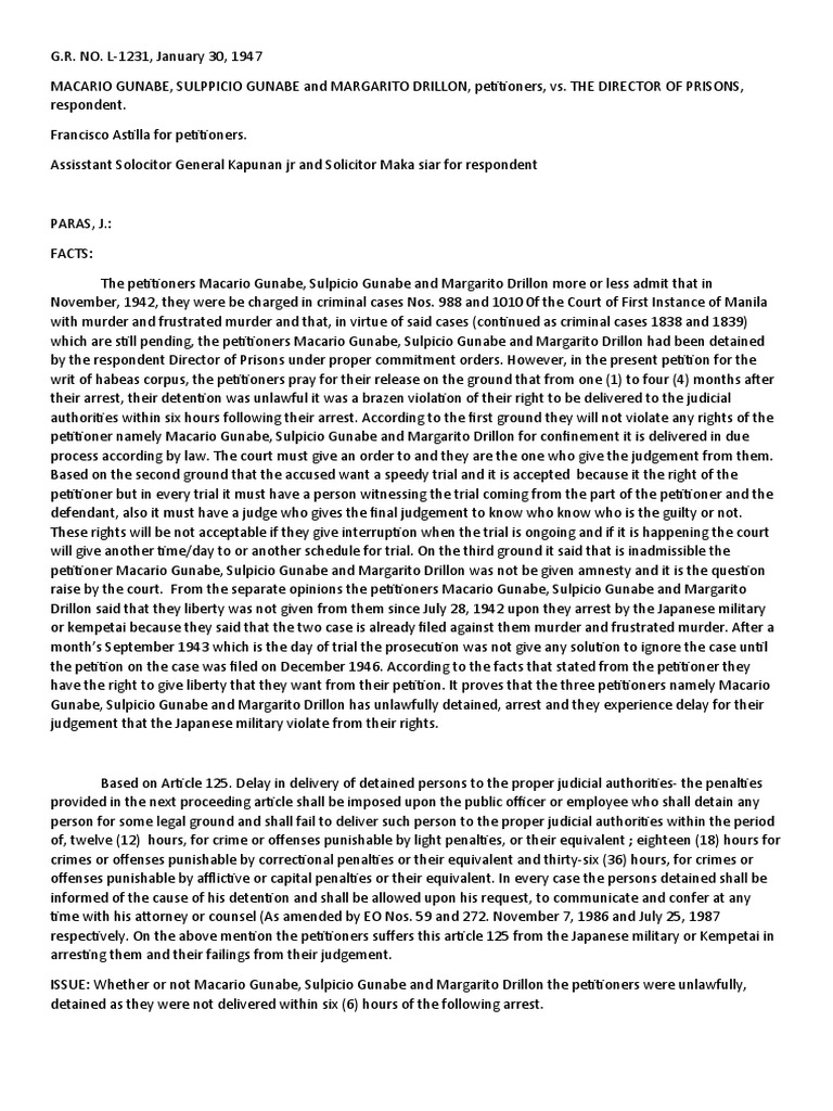 Case Digest | PDF | Detention (Imprisonment) | Remand (Detention)