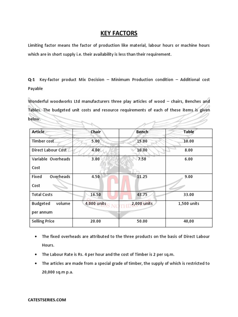 Key Factors: Q-1 Key-Factor Product Mix Decision - Minimum Production ...