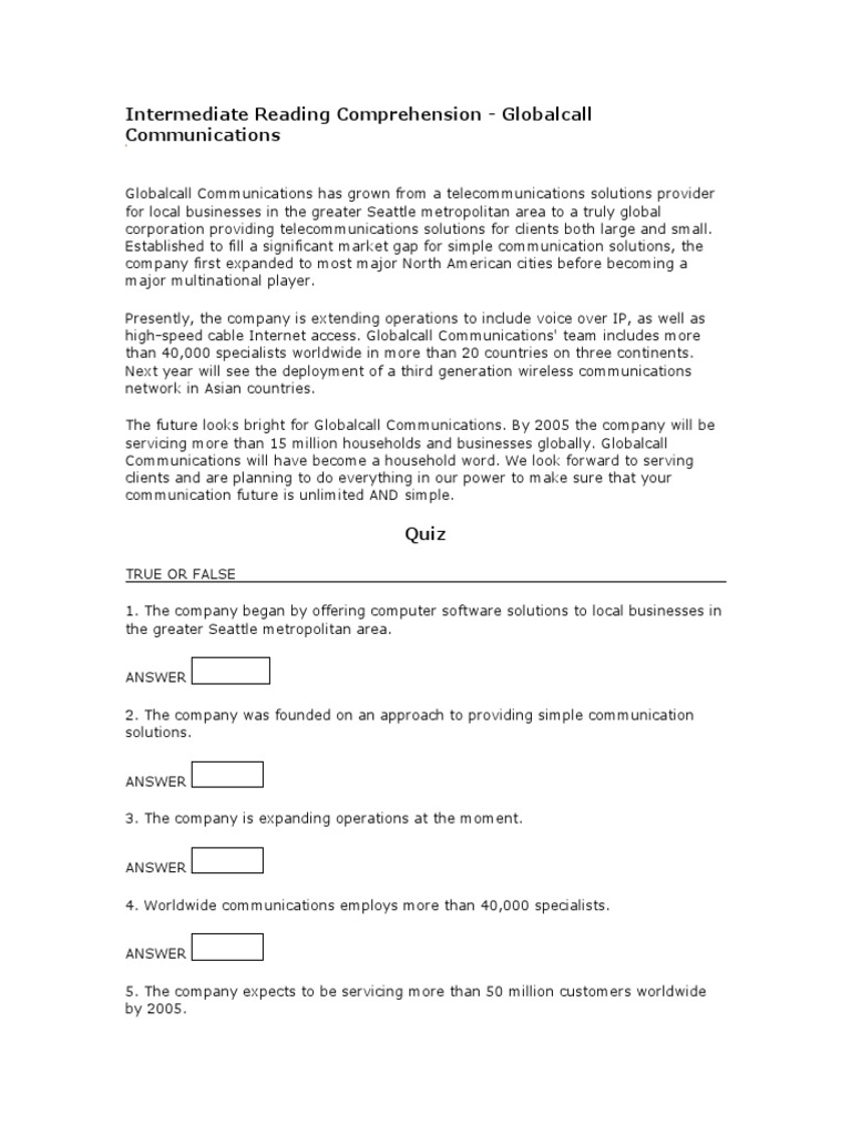 Intermediate Reading Comprehension | PDF