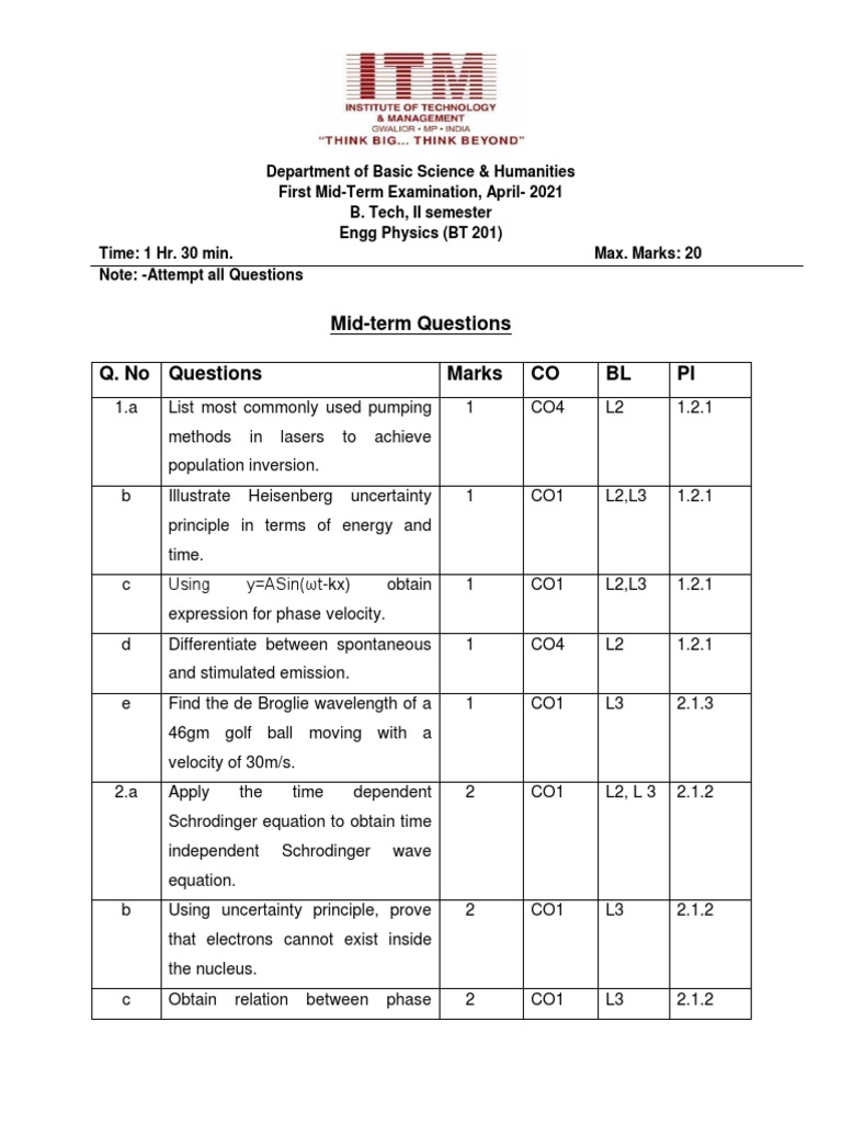 BT 201 | PDF | Schrödinger Equation | Electron