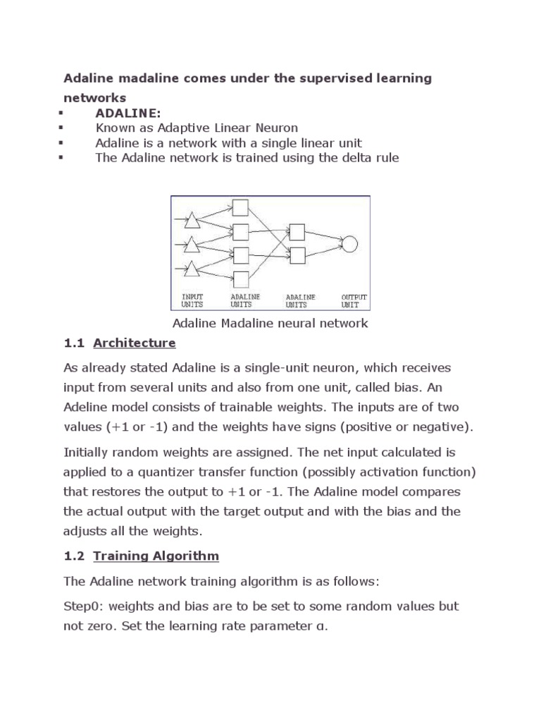 Adaline and Madaline Neural Networks: An Overview of Their Architectures, Training Algorithms ...