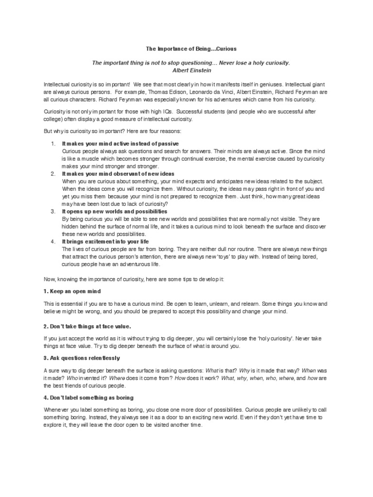 Importance of Being Curious | PDF | Curiosity | Mind