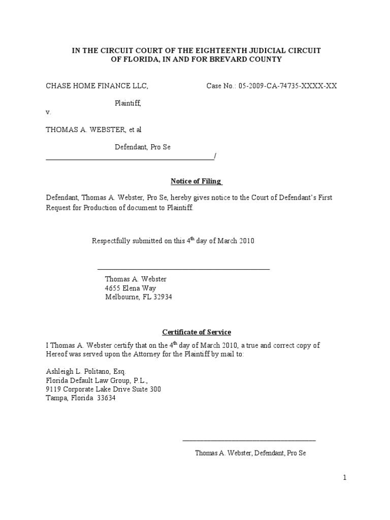 Request For Production | PDF | Promissory Note | Foreclosure