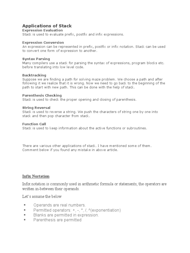 Applications of Stack: Expression Evaluation | PDF | Computer Engineering | Computer Programming