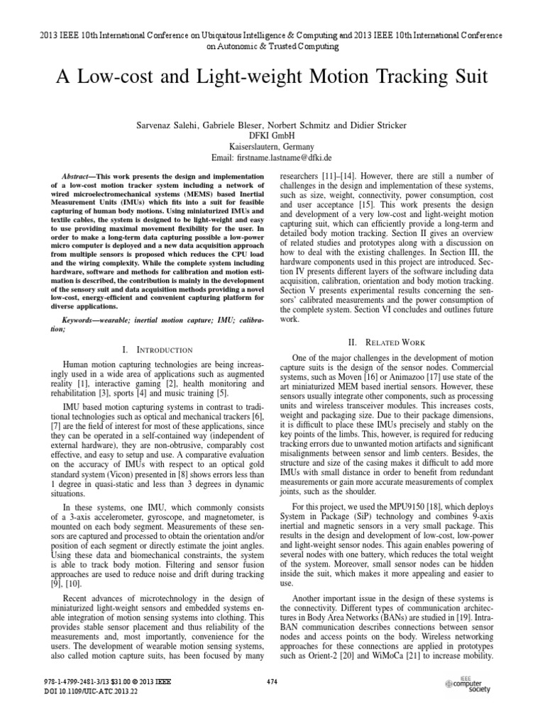 A Low Cost and Light Weight Motion Tracking Suit | PDF | Inertial ...