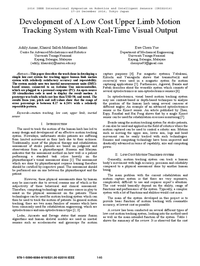 Development of A Low Cost Upper Limb Motion Tracking System With Real ...