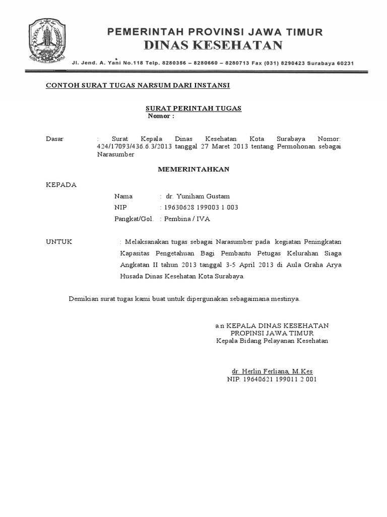 9 Contoh Surat Tugas Narsum Jika Dari Instansi | PDF
