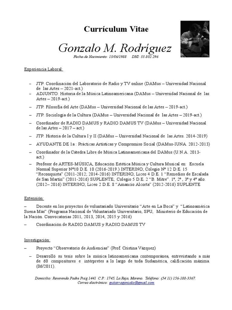 Currículum Vitae - Gonzalo Rodriguez 2021 | PDF | Science | Ciencia y Tecnología