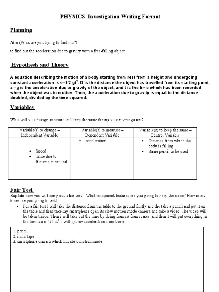 Physics Lab Report | PDF | Acceleration | Gravity