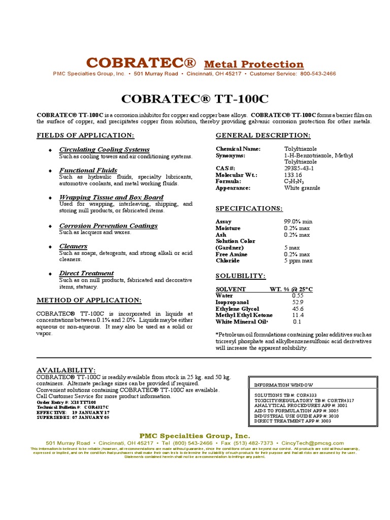 Cobratec TT 100C | PDF | Corrosion | Coolant