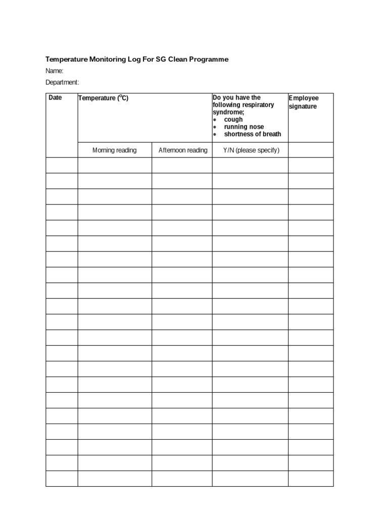 SG Clean Temperature Monitoring Log | PDF