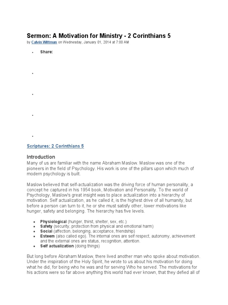 A Motivation For Ministry | PDF | Self Actualization | Jesus