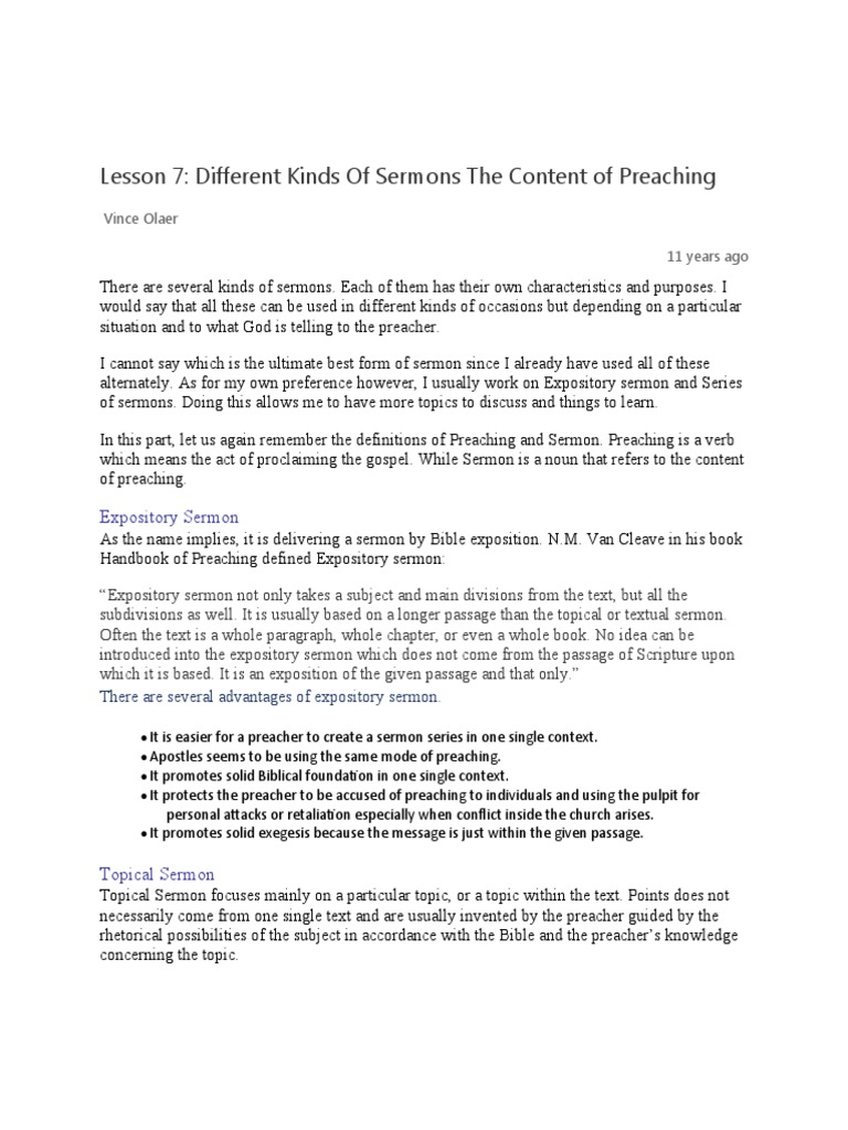 An Overview of Different Types of Sermons: Expository, Topical, Textual ...