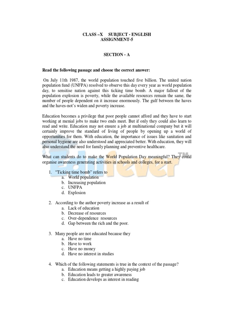 CBSE Class 10 English Worksheet V | PDF | Poverty | Poverty & Homelessness