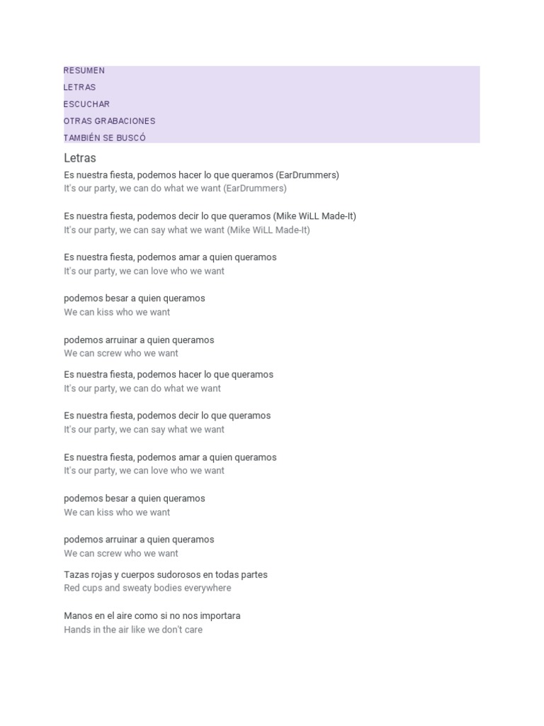 Letras: Resumen Letras Escuchar Otras Grabaciones También Se Buscó ...