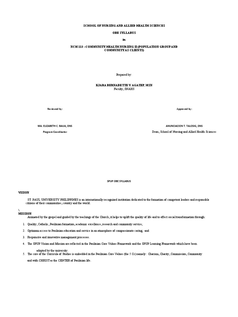 COURSE TITLE - NCM 113 | PDF | Nursing | Lifelong Learning