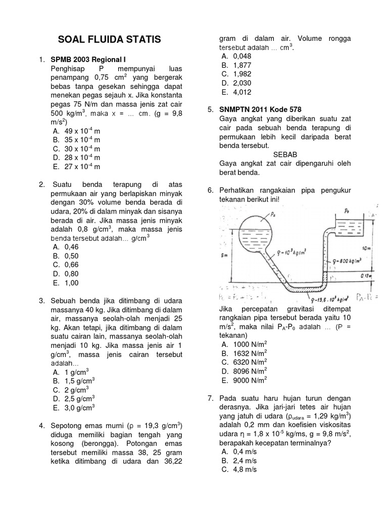 SOAL Fluida Statis | PDF
