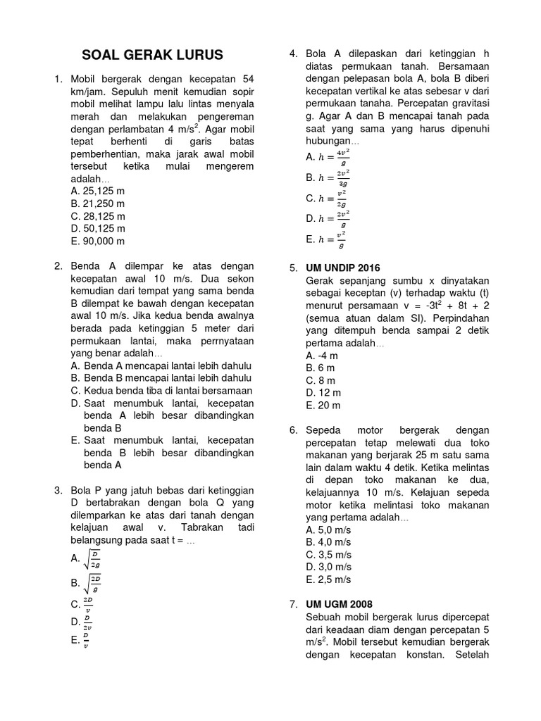 SOAL Gerak Lurus | PDF