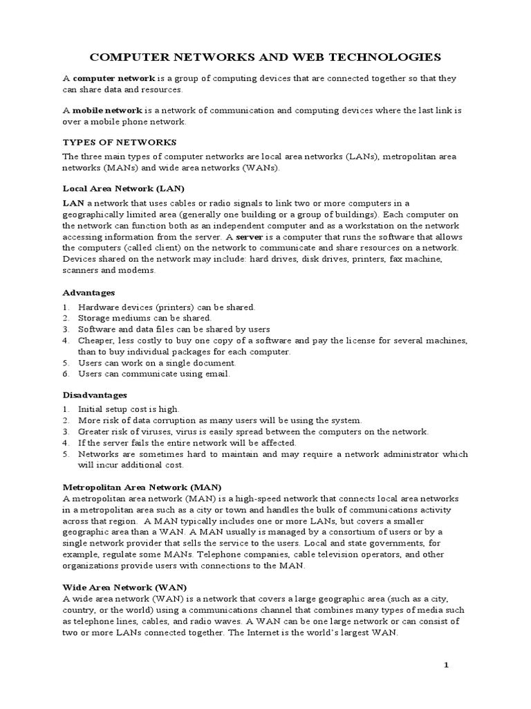 Fourth Form - Computer Network and Web Technologies Handout | PDF | Hyperlink | World Wide Web