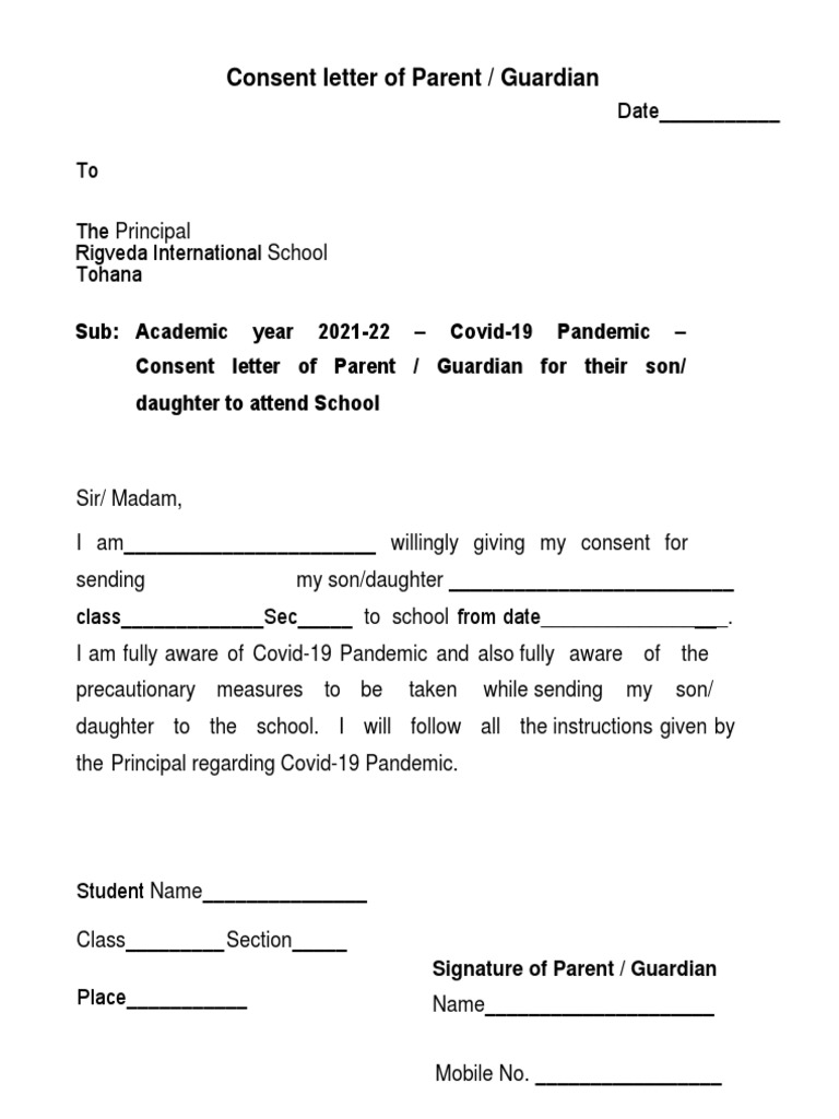 Consent Letter by Parent English | PDF