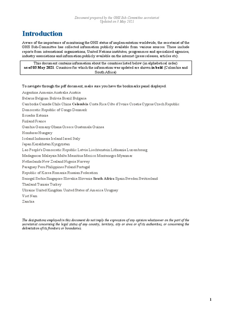 GHS Implementation by Country - 2021!05!03 | PDF | Dangerous Goods ...