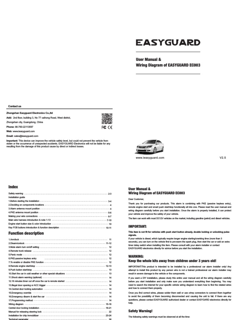 Alarma EASYGUARD EC003 | PDF | Vehicle Technology | Manufactured Goods