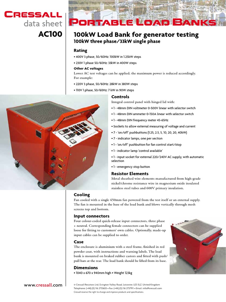 Portable Load Banks: Cressall | PDF | Alternating Current | Mains ...