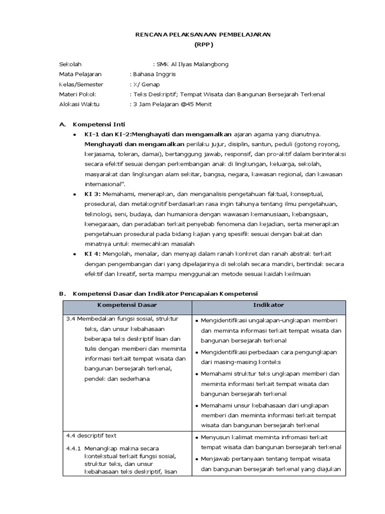 RPP Descriptive Text | PDF | Kajian Bahasa Asing