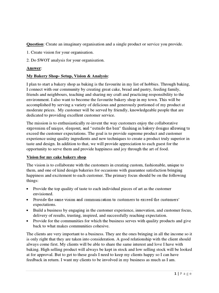 My Bakery Shop - Vision, SWOT Analysis, and Business Plan | PDF ...