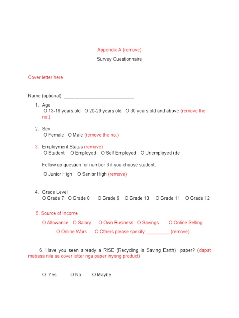 Revised Questionnaire Group 3 | PDF | Paper | Economies