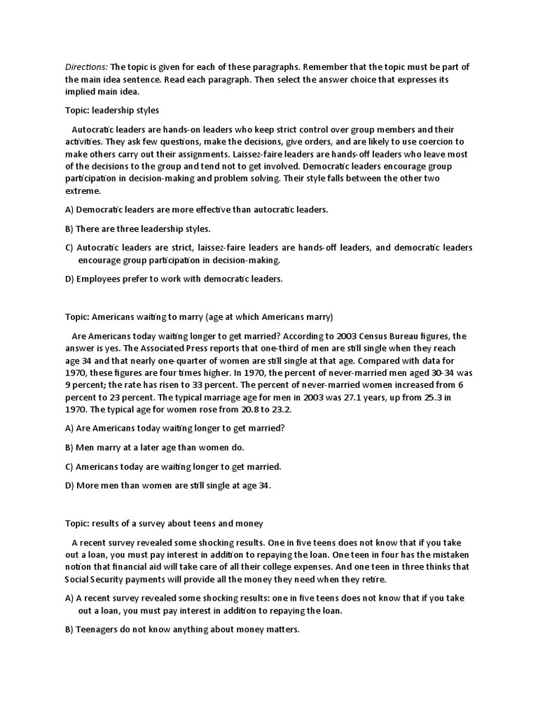 Implied Main Idea Exercise | PDF | Adolescence | Short Stories