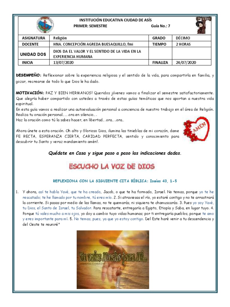 Religion Guia 7 Decimo | PDF | Significado de la vida | Oración
