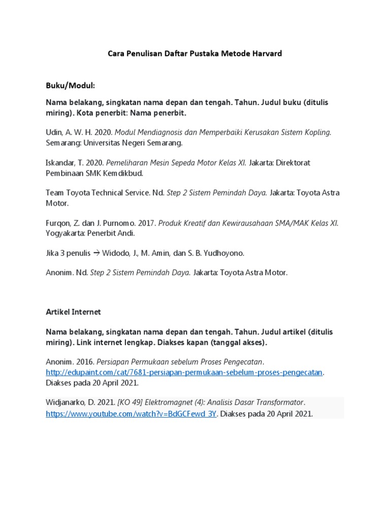 Penulisan Daftar Pustaka Harvard | PDF