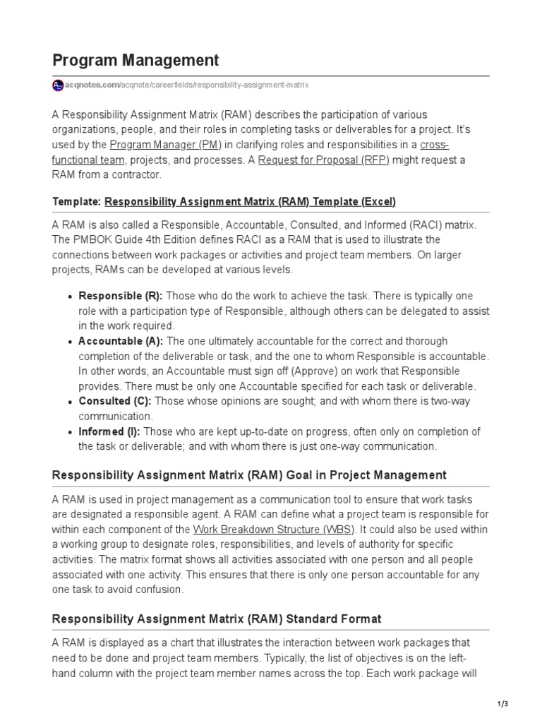 Program Management - Responsibility Assignment Matrix | PDF | Project Management | Information ...