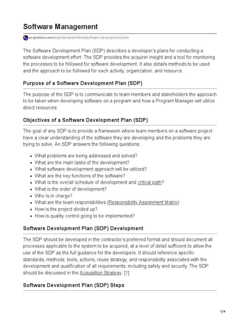 Software Management: Purpose of A Software Development Plan (SDP) | PDF ...