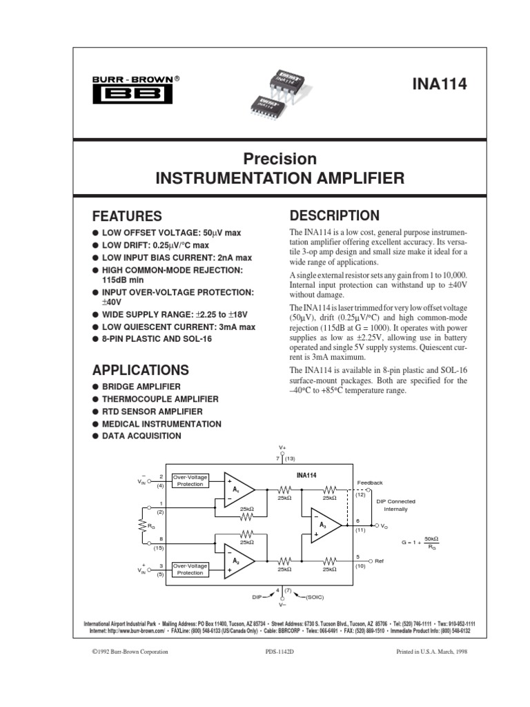 Ina114 Datasheet | PDF