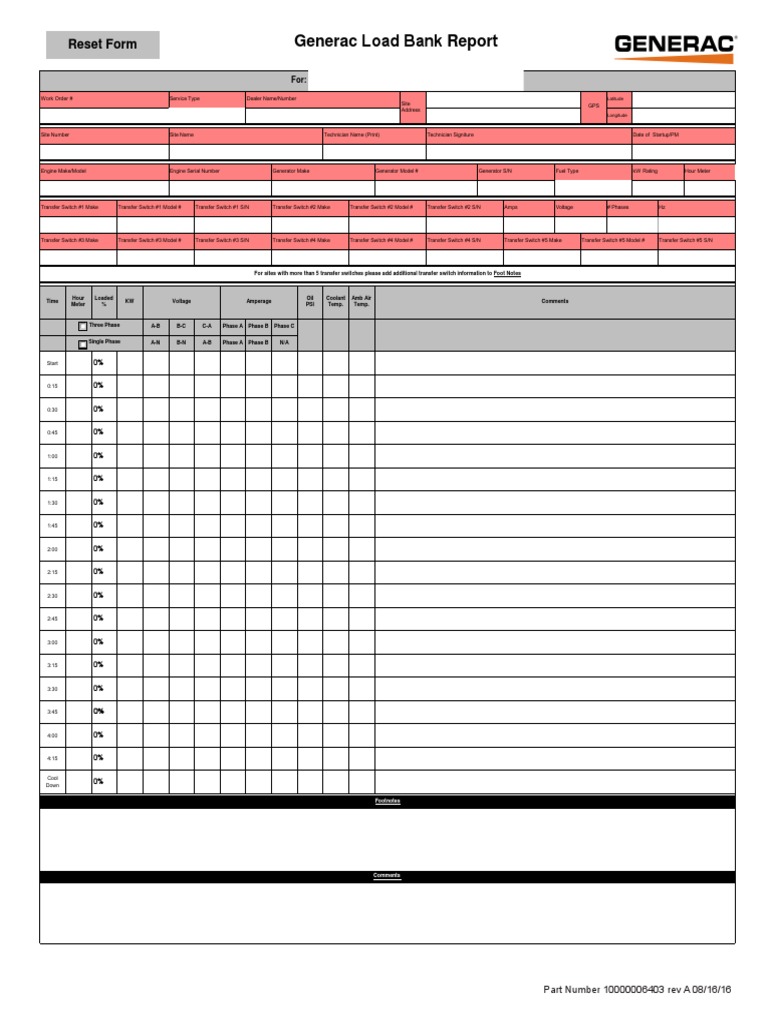 Generac Load Bank Report: Reset Form | PDF | Power (Physics ...