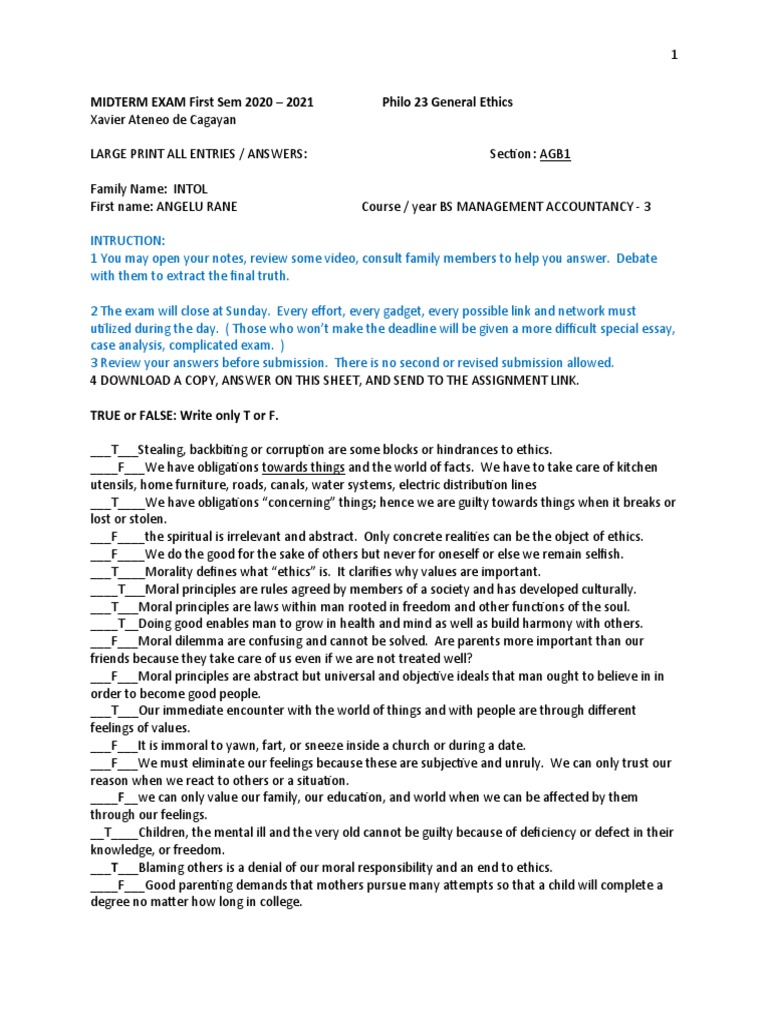 Midterm Exam Sheet | PDF | Morality | Value (Ethics)