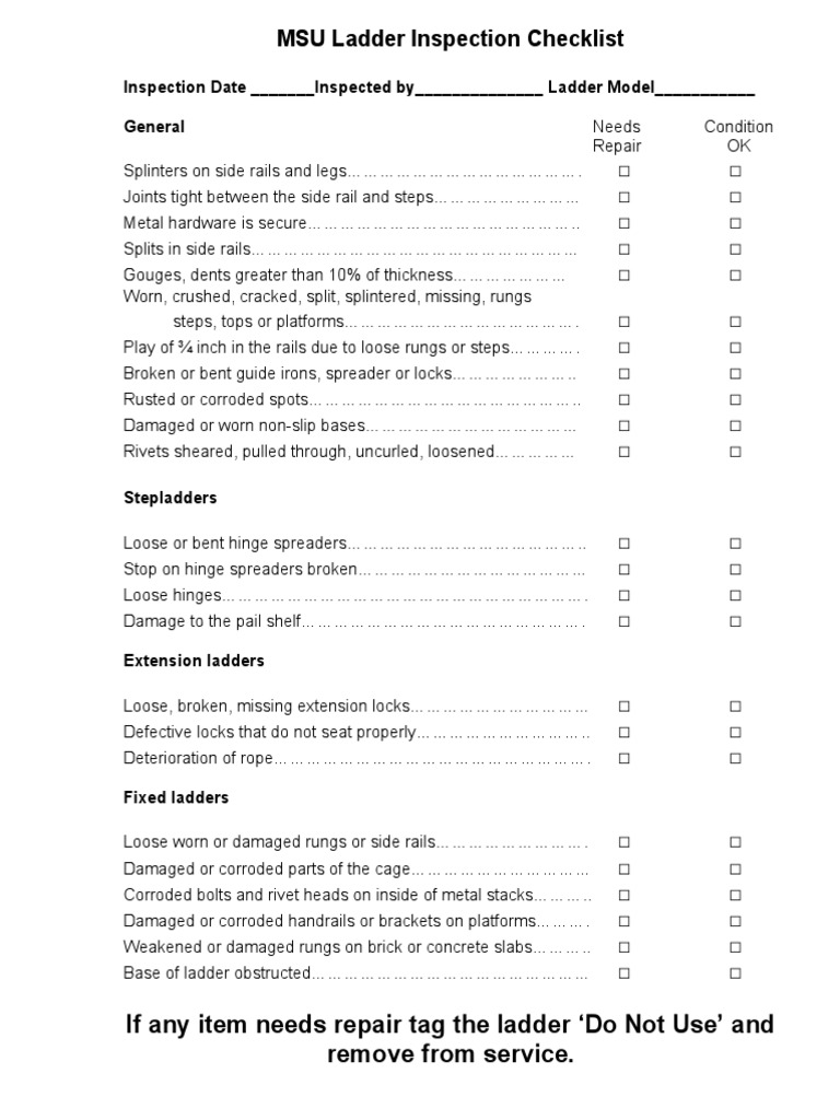 Ladder Inspection Checklist | PDF